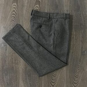 Mens Vintage Tweed Dress Pants Herringbone Pattern Trousers Regular Fit Business Suit Pants(Grey,34W32L)