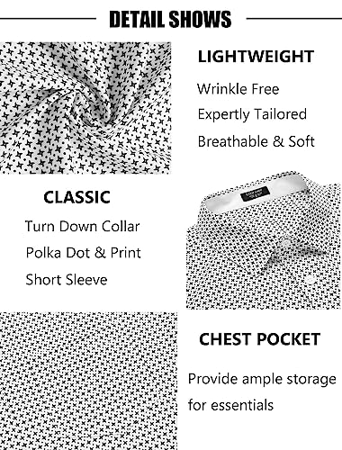 COOFANDY Men's Short Sleeve Slim Fit Dress Shirt Fitted Button Down Fashion Casual Business Polka Dot Printed Shirt