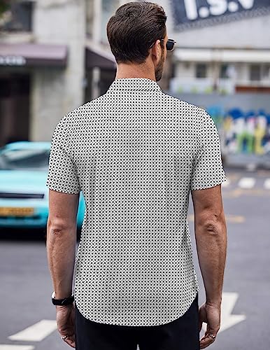 COOFANDY Men's Short Sleeve Slim Fit Dress Shirt Fitted Button Down Fashion Casual Business Polka Dot Printed Shirt