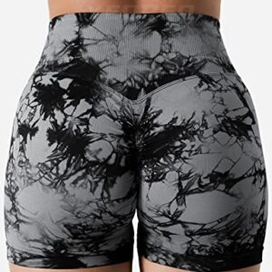 YEOREO Professional Tie Dye Seamless Biker Shorts for Women 3.6" Booty Scrunch Workout Shorts High Waisted Gym Yoga Shorts Black S