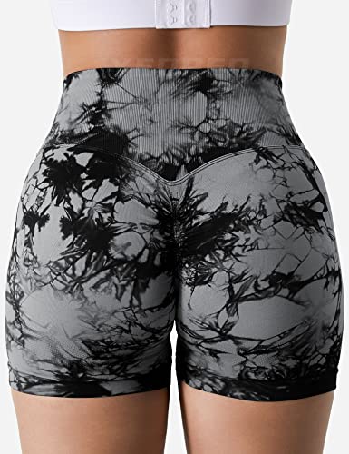 YEOREO Professional Tie Dye Seamless Biker Shorts for Women 3.6" Booty Scrunch Workout Shorts High Waisted Gym Yoga Shorts Black S