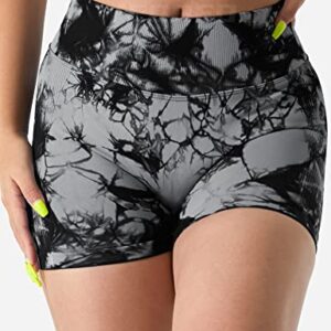 YEOREO Professional Tie Dye Seamless Biker Shorts for Women 3.6" Booty Scrunch Workout Shorts High Waisted Gym Yoga Shorts Black S