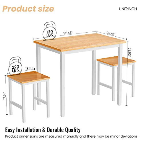 Recaceik 3 Piece Dining Table Set for 2, Space Saving Kitchen Table Set with 2 Stools, Metal Frame and MDF Board Dinette Table and Chairs, Dining Room Table Set for Kitchen, Small Space, Walnut