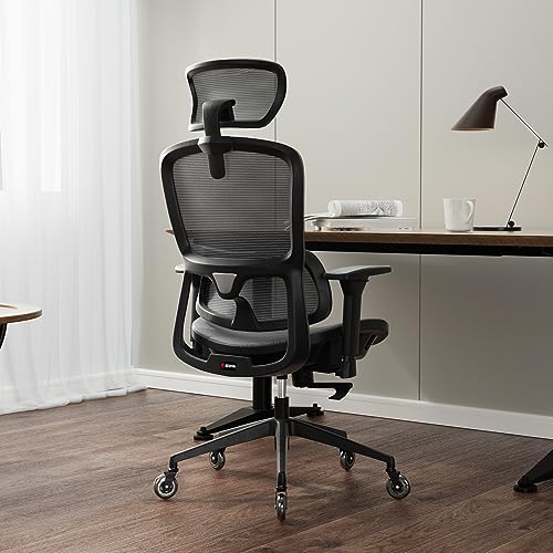 resiova Office Chair Ergonomic Computer Chair,High Back Mesh Chairs,Computer Chair with Lumbar Support and Retractable Armrests,Swivel Mesh Office Chair for Home Office and Study,Grey