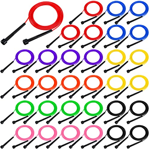 32 Pcs PVC Jump Ropes for Fitness 9.2 ft Adjustable Skipping Rope Versatile Unbreakable Speed Rope with Plastic Handles for Women Men Kids Endurance Training Cardio Exercise Workout (Simple Color)