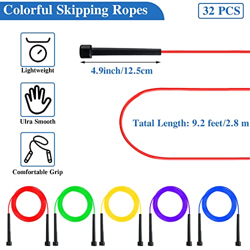 32 Pcs PVC Jump Ropes for Fitness 9.2 ft Adjustable Skipping Rope Versatile Unbreakable Speed Rope with Plastic Handles for Women Men Kids Endurance Training Cardio Exercise Workout (Simple Color)