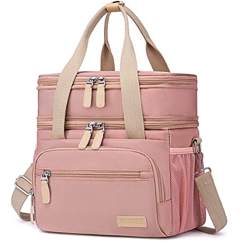 Weitars Lunch Bag for Women, Loncheras Para Mujer, Leakproof Insulated Large Lunchbox Dual Compartment Lunch Box Adult For Work Beach Picnic Hiking (15L) (Pink)