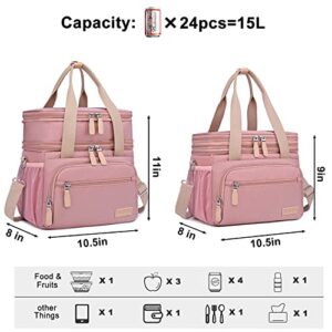 Weitars Lunch Bag for Women, Loncheras Para Mujer, Leakproof Insulated Large Lunchbox Dual Compartment Lunch Box Adult For Work Beach Picnic Hiking (15L) (Pink)