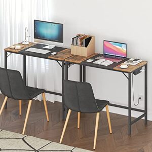 HOOBRO Computer Desk, Home Office Desk with Power Outlet, Modern Study Writing Desk with 4 Hooks for Study Room, Home Office, Sturdy and Stable, Easy to Assemble, Rustic Brown and Black BF40UDN01