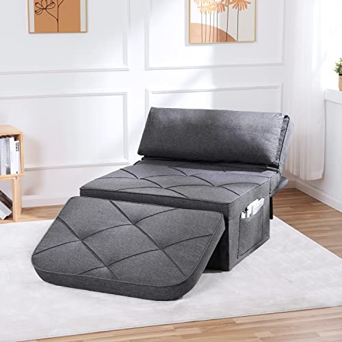 Vonanda Sofa Bed Plus, Convertible Chair 5 in 1 Multi-Function Folding Ottoman Modern Curved Linen Guest Bed with Lock-in Feature for Apartment, Classic Dark Gray