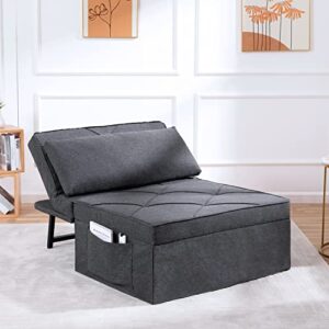 Vonanda Sofa Bed Plus, Convertible Chair 5 in 1 Multi-Function Folding Ottoman Modern Curved Linen Guest Bed with Lock-in Feature for Apartment, Classic Dark Gray