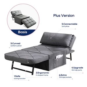 Vonanda Sofa Bed Plus, Convertible Chair 5 in 1 Multi-Function Folding Ottoman Modern Curved Linen Guest Bed with Lock-in Feature for Apartment, Classic Dark Gray