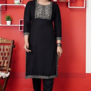 COTTON HTHRANG Indian Women's Tunic Tops Straight Rayon Black Kurtis Pant Sets W Chiffon Dupatta/A-Line Kurti Tunics