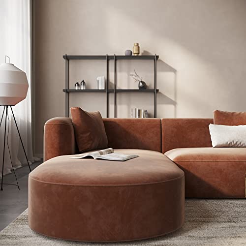 Acanva Luxury Modern Tight Curved Back Velvet Sofa, Minimalist Style Comfy Couch for Living Room Apartment Reception Space, Tangerine L-Shape Left Chaise