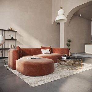 Acanva Luxury Modern Tight Curved Back Velvet Sofa, Minimalist Style Comfy Couch for Living Room Apartment Reception Space, Tangerine L-Shape Left Chaise