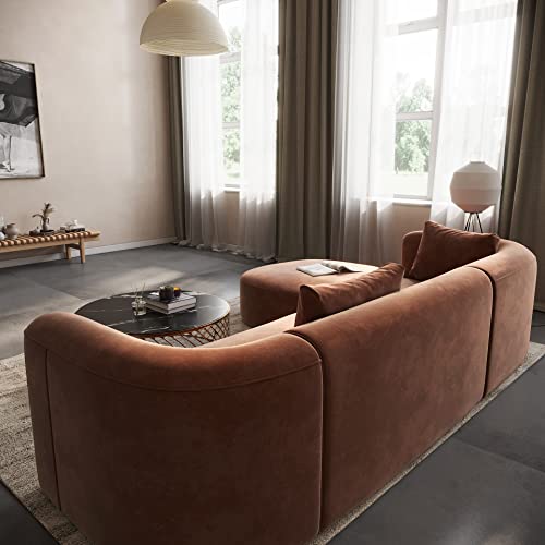 Acanva Luxury Modern Tight Curved Back Velvet Sofa, Minimalist Style Comfy Couch for Living Room Apartment Reception Space, Tangerine L-Shape Left Chaise