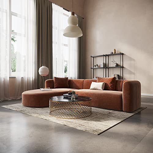 Acanva Luxury Modern Tight Curved Back Velvet Sofa, Minimalist Style Comfy Couch for Living Room Apartment Reception Space, Tangerine L-Shape Left Chaise