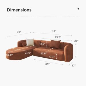 Acanva Luxury Modern Tight Curved Back Velvet Sofa, Minimalist Style Comfy Couch for Living Room Apartment Reception Space, Tangerine L-Shape Left Chaise