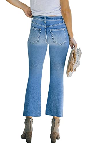 LOOKUB Women's High Waisted Crop Flare Jeans for Women Cropped Bell Bottom Jeans for Women Denim Pants with Live Hem,Light Blue,M