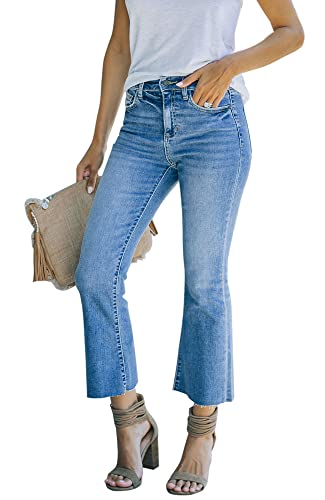 LOOKUB Women's High Waisted Crop Flare Jeans for Women Cropped Bell Bottom Jeans for Women Denim Pants with Live Hem,Light Blue,M