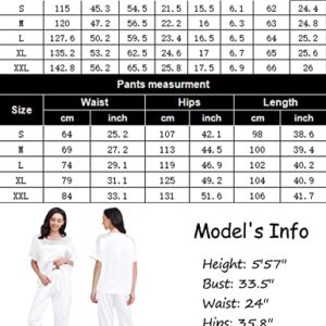 SWOMOG Pajamas Satin Pajamas Short Sleeve Silk Pjs Loungewear Long Pajama Pant Set Ladies Pajamas for Women Two Piece Pajama Set M White