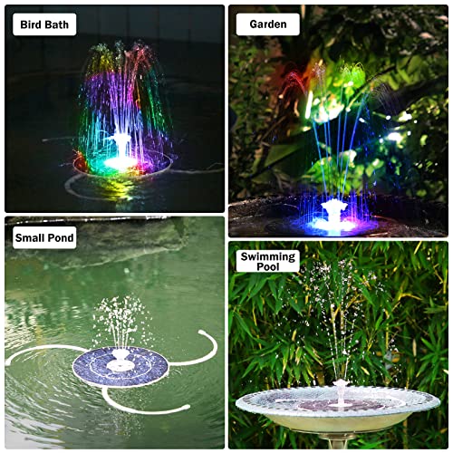 AISITIN 5.5W LED Solar Fountain Pump with Colorful Lights & 3000mAh Battery, 2023 Upgrade Solar Bird Bath Fountain Pump with Multiple Nozzle