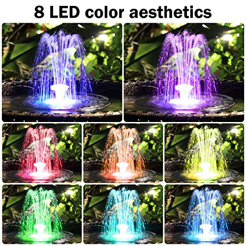 AISITIN 5.5W LED Solar Fountain Pump with Colorful Lights & 3000mAh Battery, 2023 Upgrade Solar Bird Bath Fountain Pump with Multiple Nozzle