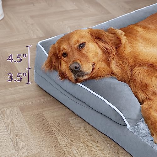 Casa Paw Orthopedic Dog Beds for Large Dogs, Waterproof Dog Beds Large, Memory Foam Dog Couch Bed, Comfy Bolster Pet Bed with Removable Washable Cover, Nonskid Bottom (Large, Grey)