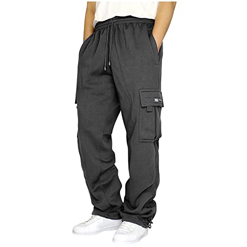 Stretch Work Hiking Outdoor Elastic Waist Pants with 5 Pockets Men's Cargo Pants, Classic Straight Trousers, Elastic Waist Joggers Pocket Sports Fitness Sweatpants, ZX221201828 Black