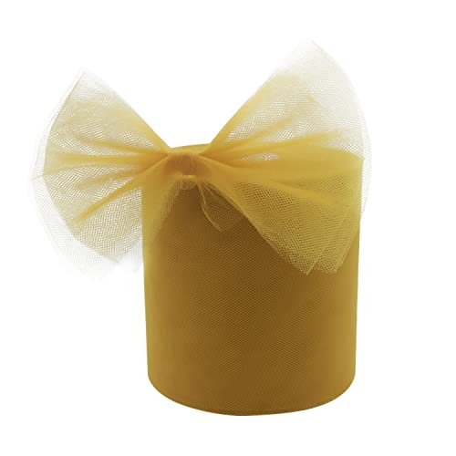 Tulle Fabric Rolls 6 Inch by 200 Yards (600 feet), Tulle Ribbon Spool for Gift Wrapping Birthday Party Wedding Decorations DIY Tutu Skirt Bow Crafts (Earth Yellow)