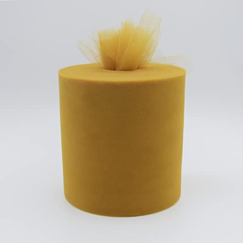 Tulle Fabric Rolls 6 Inch by 200 Yards (600 feet), Tulle Ribbon Spool for Gift Wrapping Birthday Party Wedding Decorations DIY Tutu Skirt Bow Crafts (Earth Yellow)