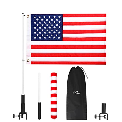 Affordura Boat American Flag with Pole 12x18 Boat Flag Pole Mount for 0.5-1.33 Inch Round and Pontoon Square Rails with 2 American Boat Flag Clips