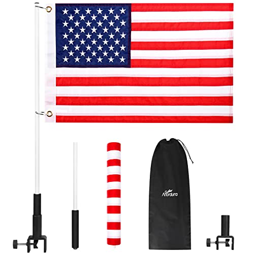 Affordura Boat American Flag with Pole 12x18 Boat Flag Pole Mount for 0.5-1.33 Inch Round and Pontoon Square Rails with 2 American Boat Flag Clips