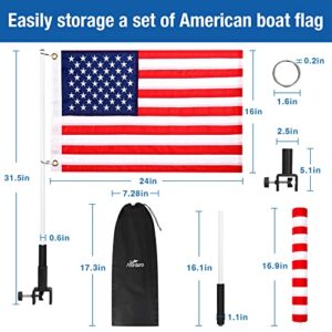 Affordura Boat American Flag with Pole 12x18 Boat Flag Pole Mount for 0.5-1.33 Inch Round and Pontoon Square Rails with 2 American Boat Flag Clips