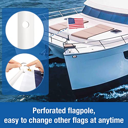 Affordura Boat American Flag with Pole 12x18 Boat Flag Pole Mount for 0.5-1.33 Inch Round and Pontoon Square Rails with 2 American Boat Flag Clips