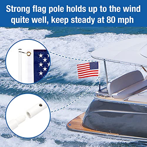 Affordura Boat American Flag with Pole 12x18 Boat Flag Pole Mount for 0.5-1.33 Inch Round and Pontoon Square Rails with 2 American Boat Flag Clips