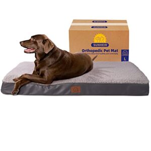 sunheir orthopedic dog bed for medium, large and extra large dogs, large dog bed with removable waterproof cover and egg-crate foam, pet bed machine washable (36 x 27 x 3 inch, grey)