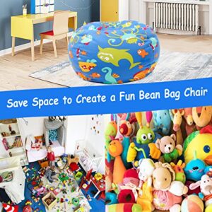 Stuffed Animal Storage Bean Bag Chair Cover for Kids Girls Toddler, Extra Large Toy Storage Organizer Beanbag Chair Without Filling for Boys Children Room, Sea 32"