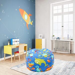 Stuffed Animal Storage Bean Bag Chair Cover for Kids Girls Toddler, Extra Large Toy Storage Organizer Beanbag Chair Without Filling for Boys Children Room, Sea 32"