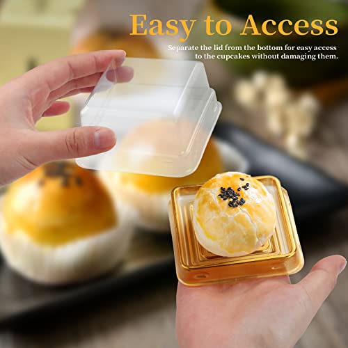 Fyess 50 Pack Mini Charcuterie Cups Bundlt Cake Containers Plastic Cupcake Boxes with Dome Lids for Dessert and other Snacks,Golden