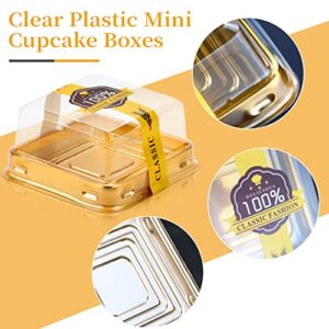 Fyess 50 Pack Mini Charcuterie Cups Bundlt Cake Containers Plastic Cupcake Boxes with Dome Lids for Dessert and other Snacks,Golden