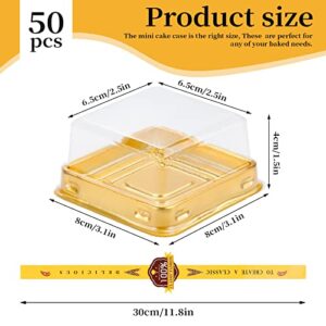 Fyess 50 Pack Mini Charcuterie Cups Bundlt Cake Containers Plastic Cupcake Boxes with Dome Lids for Dessert and other Snacks,Golden