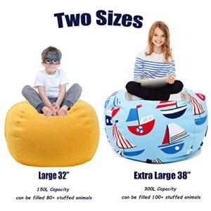 Stuffed Animal Storage Bean Bag Chair Cover for Kids Girls Toddler, Extra Large Toy Storage Organizer Beanbag Chair Without Filling for Boys Children Room, Ice Blue 38"