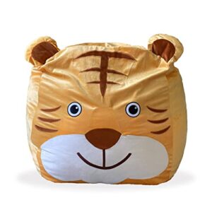 peaceful tiger- stuffed animal storage bean bag - stuffable zipper beanbag for organizing children plush toys - beanbag cover without filling - soft toy storage holder & chair for boys & girls