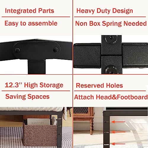 zunatu 14 Inch Full Metal Bed Frame Foundation No Box Spring Needed Heavy Duty Tall Platform with Large Storage Easy Assembly Mattress Noise Free, Black