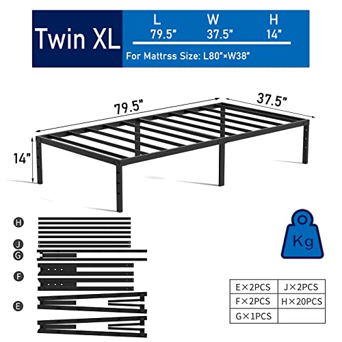 Vengarus 14 Inch Metal Platform Bed Frame-Twin XL Size Bed Frame,Steel Slat Support,No Box Spring Needed,Mattress Foundation,Easy Assembly,Under Bed Storage,Twin XL Bed Frame,Black