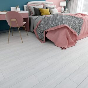 LaCheery 36"x6" 18 Tiles Bathroom Floor Tiles Peel and Stick Waterproof Sticky Floor Tile Grey White Oak Wood Plank Vinyl Flooring Tiles Peel and Stick for Bathroom Self Adhesive Vinyl Floor Tiles