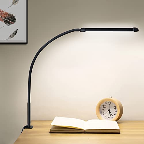 Phimuezl LED Desk Lamp with Clamp, Clamp Light with 30 Adjustable Color Modes,Clip on Light with Long Flexible Gooseneck, Eye-Care Lamp Clamp for Study, Work, Home, Office, (Black, 12W)