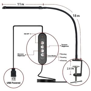 Phimuezl LED Desk Lamp with Clamp, Clamp Light with 30 Adjustable Color Modes,Clip on Light with Long Flexible Gooseneck, Eye-Care Lamp Clamp for Study, Work, Home, Office, (Black, 12W)