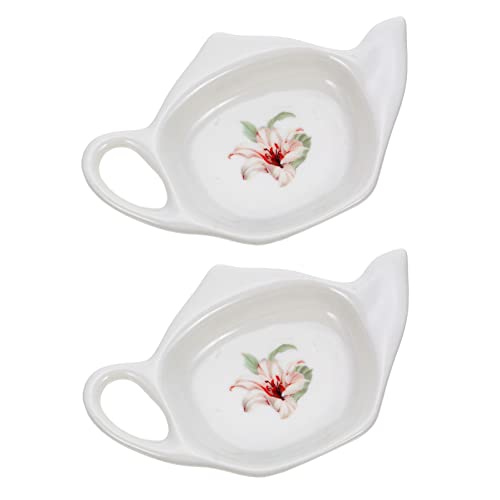 DOITOOL White Ceramic Tea Bag Coasters Tea Bag Holder, 2Pack Teapot-Shaped Spoon Rests Tea Bag Storage Rack Classic Teabag Caddy Holder Saucer